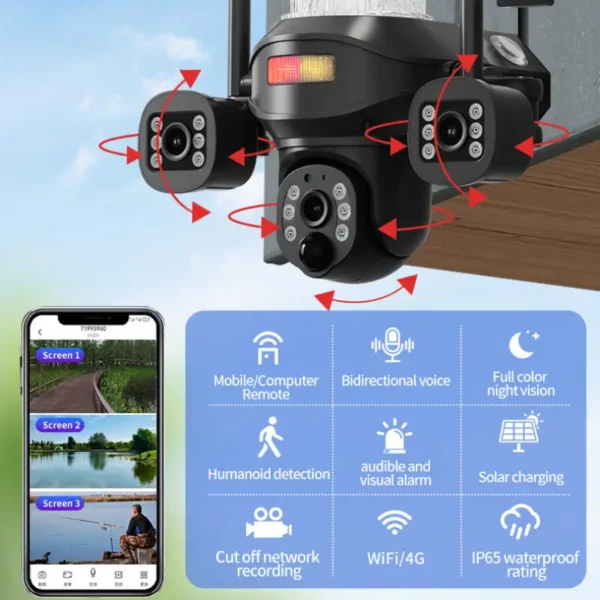 V380 EseeCloud Outdoor Solar Camera 6MP 4K Triple Lens WiFi 4G PIR AI ...